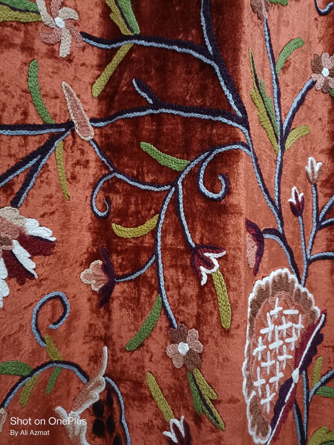 One Pair of Luxury Princeton Rust Velvet Crewel Curtain with Lining ...