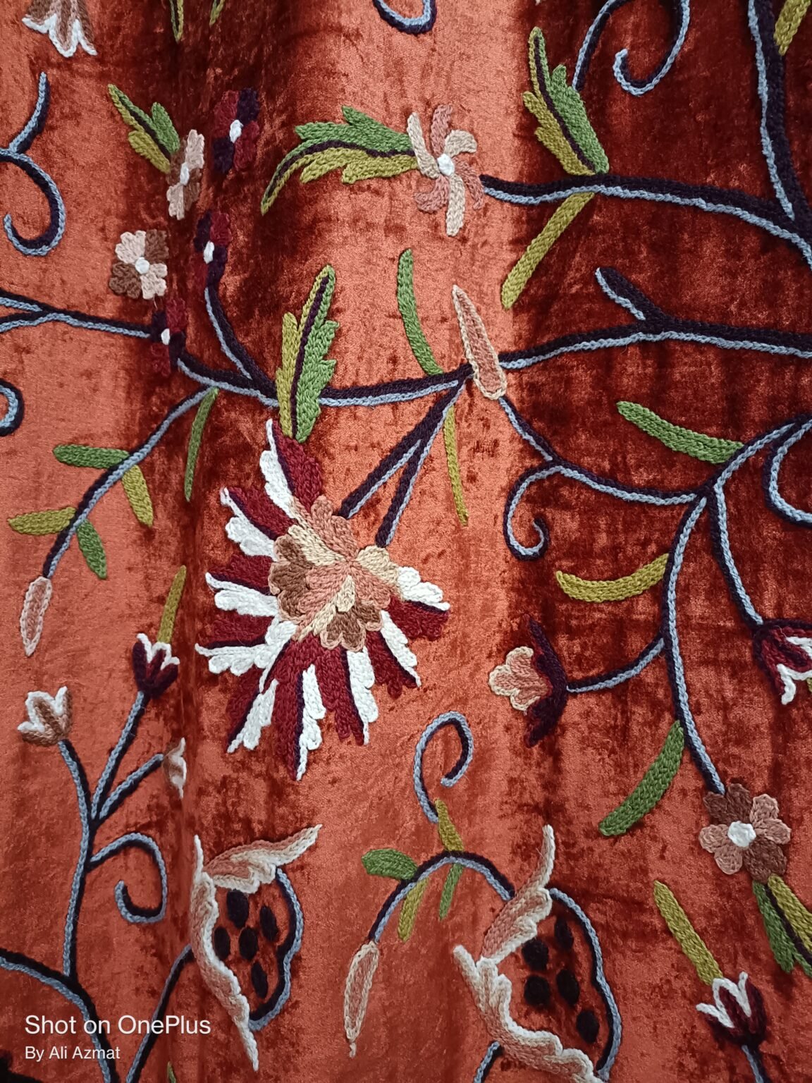 One Pair of Luxury Princeton Rust Velvet Crewel Curtain with Lining ...