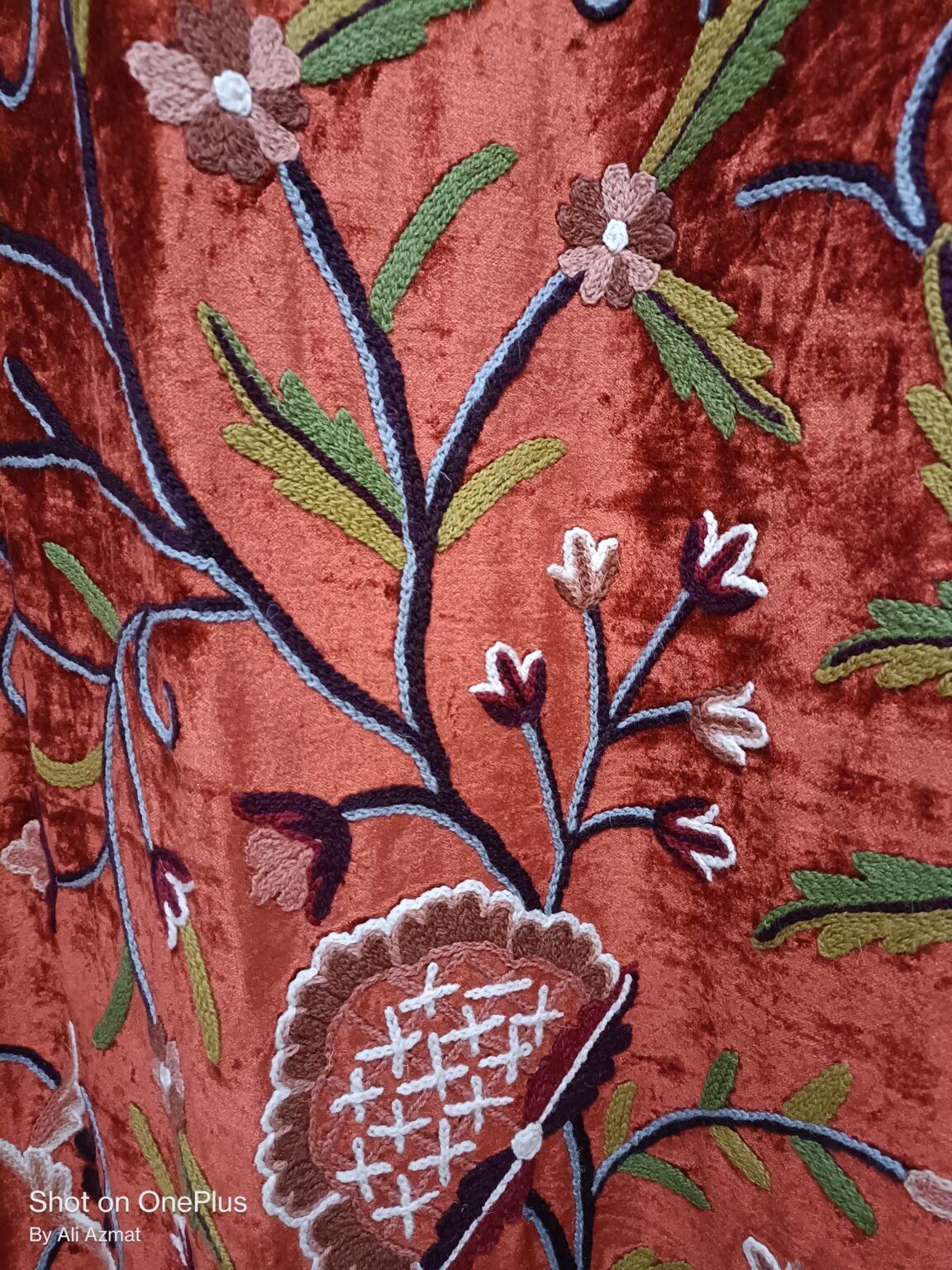 One Pair of Luxury Princeton Rust Velvet Crewel Curtain with Lining ...