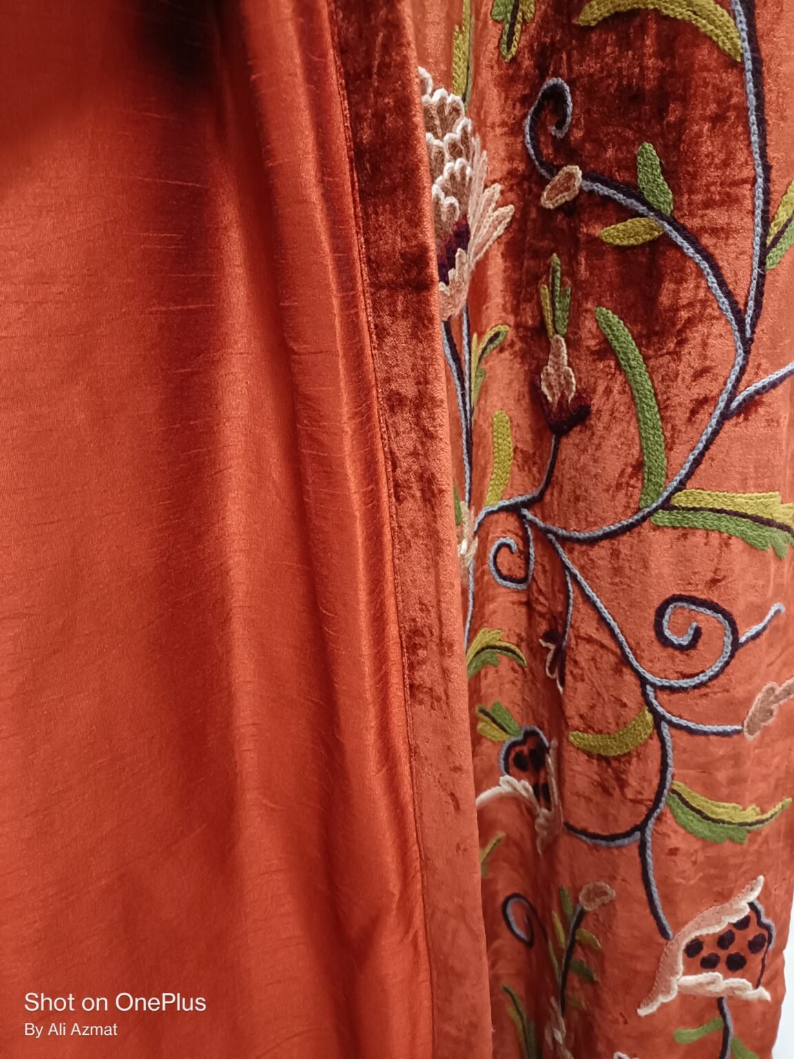 One Pair of Luxury Princeton Rust Velvet Crewel Curtain with Lining ...